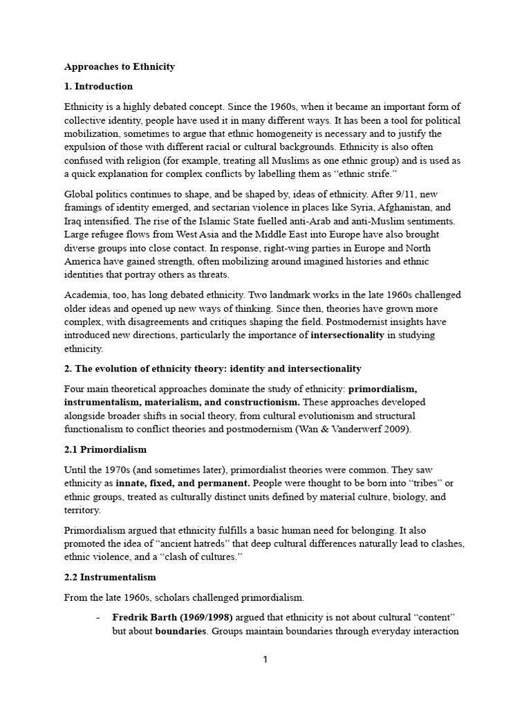 Ethnicity Theory: Evolution and Perspectives | PDF | Ethnicity | Social ...