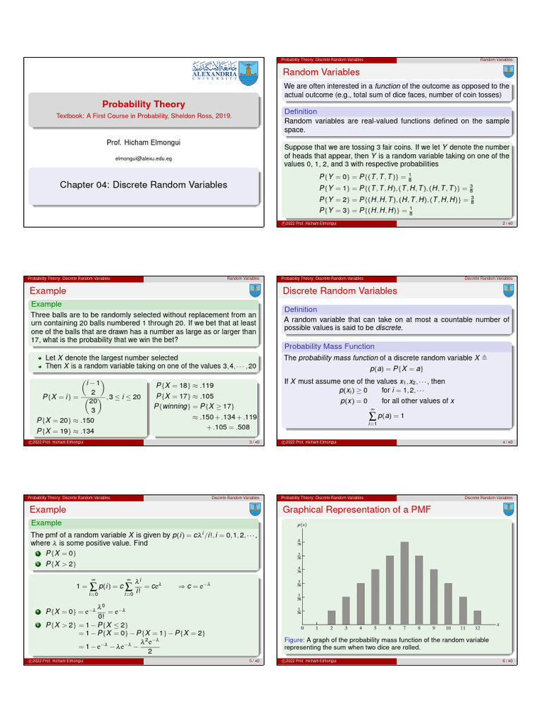Ch4 - Discrete Random Variables | PDF | Probability Distribution | Variance