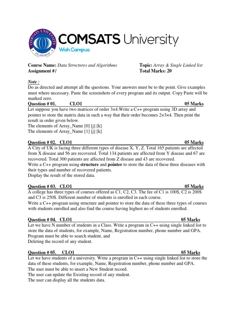 Assignment 1 - Array and Single Linked List | PDF | Pointer (Computer ...