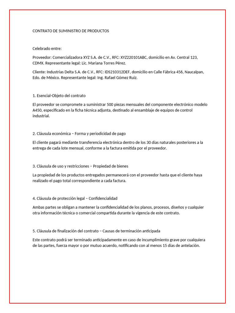 Contrato de Suministro de Productos Ejemplo (Respuestas) | PDF