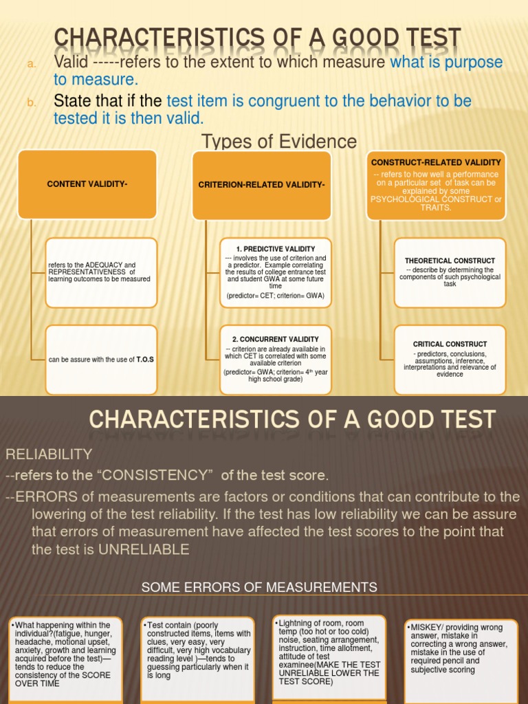 Characteristics of a Good Test | PDF | Validity (Statistics) | Psychology