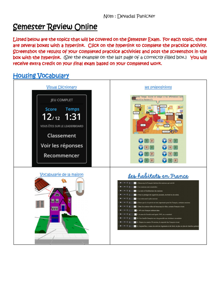 Spring Final Review French II | PDF