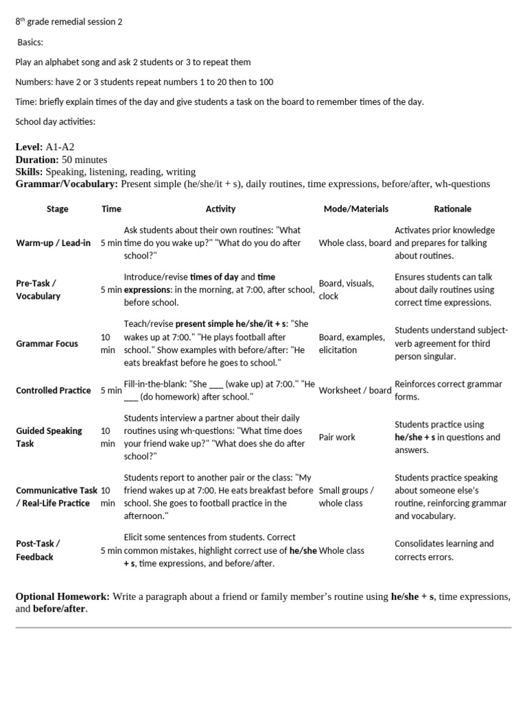 8th Grade Remedial Session 2 | PDF | Linguistics | Cognition