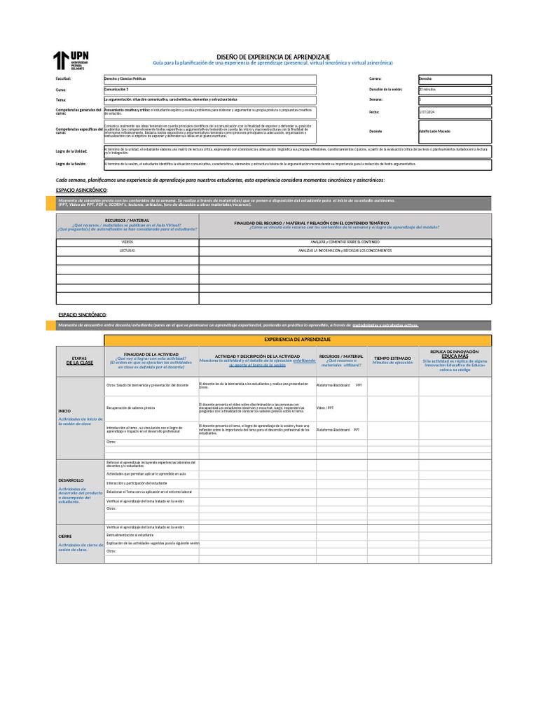 Formato - Diseño - Experiencia - de - Aprendizaje - 2023 2 - Adolfo | PDF | Experiencia ...
