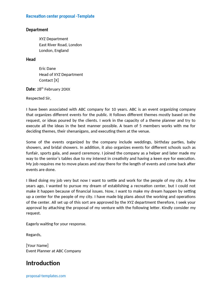 Recreation Center Proposal Template | PDF | Recreation | Marketing