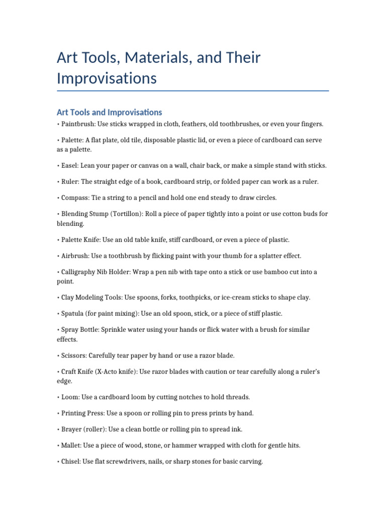 Improvised Art Materials for Students | PDF | Adhesive | Pastel
