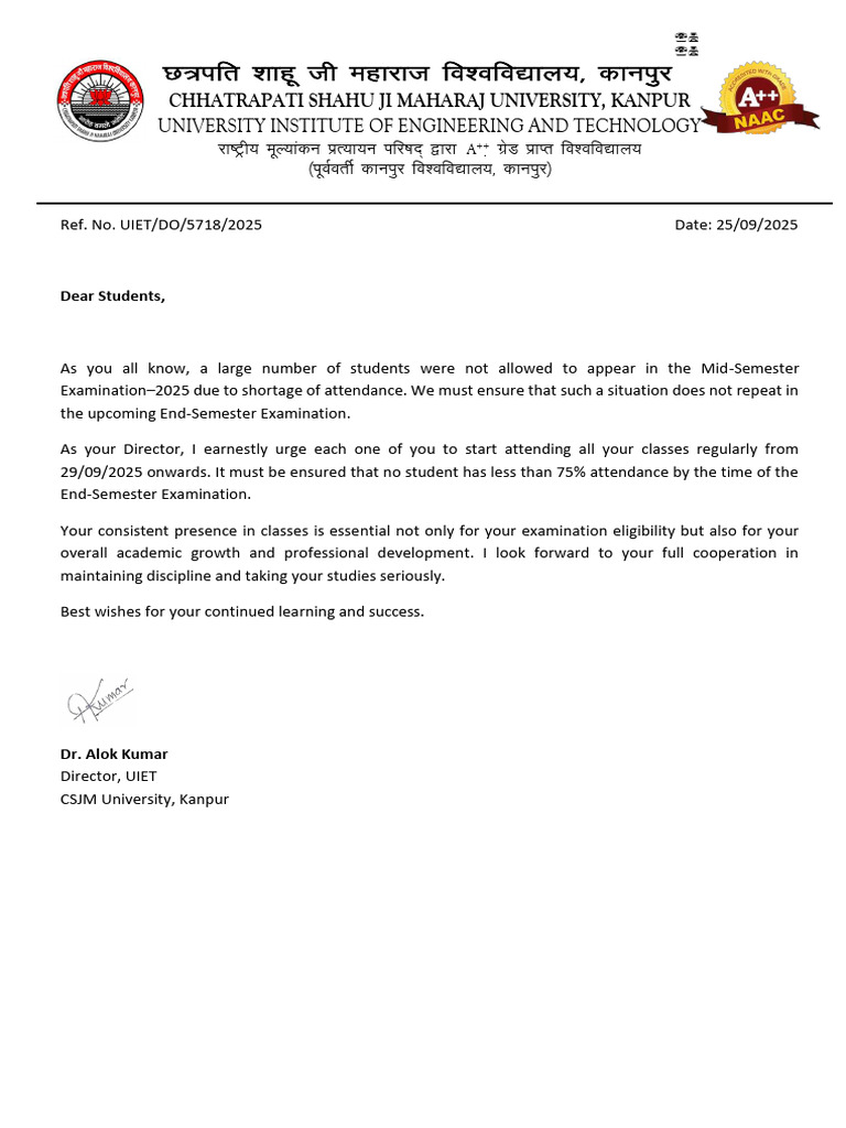 Short Attendance Notice | PDF