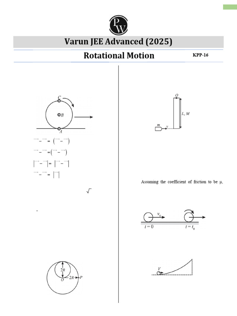 Rotational Motion in JEE Advanced 2016 | PDF | Rotation Around A Fixed ...