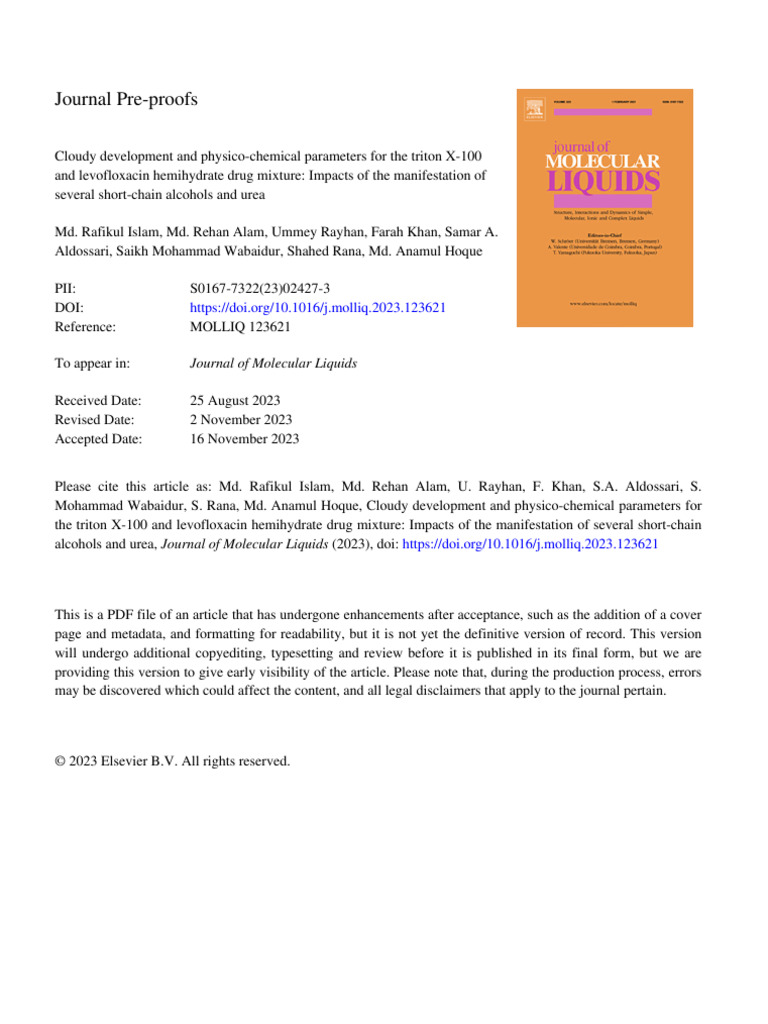Journal Pre-Proofs 1-S2.0-S0167732223024273-Main | PDF | Chemistry ...