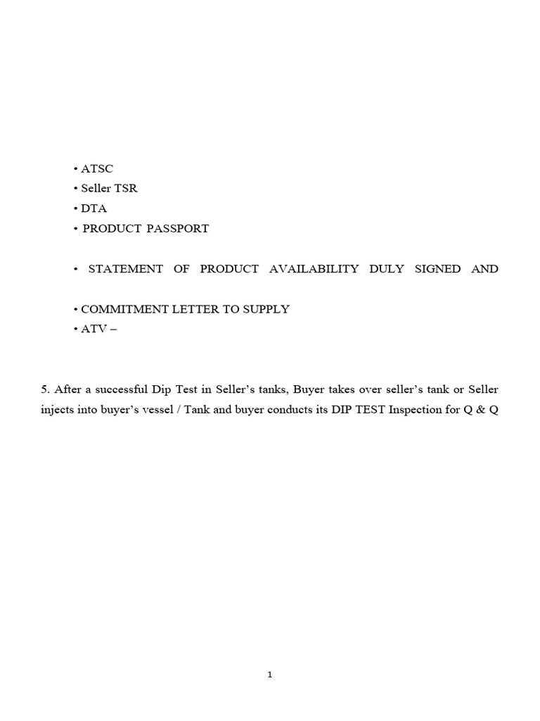 Fob Procedure Tank To Vessel & Dip and Pay 2 | PDF