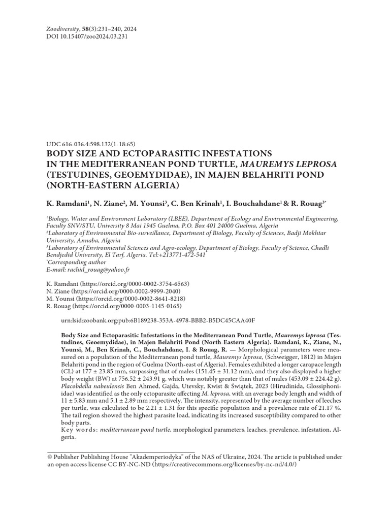 Body Size and Ectoparasitic Infestations in The Mediterranean Pond ...