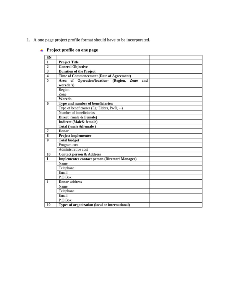 A One Page Project Profile Format | PDF