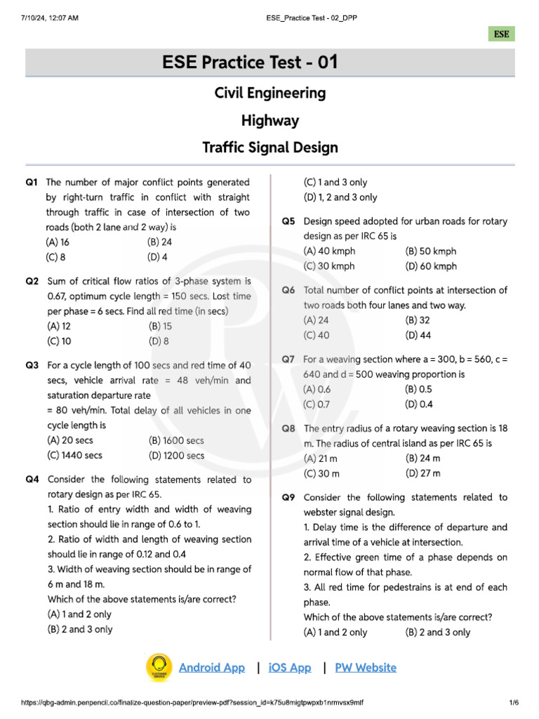 68ad90cec5778260c7cd5428 - ## - Traffic Signal Design - ESE - Practice ...