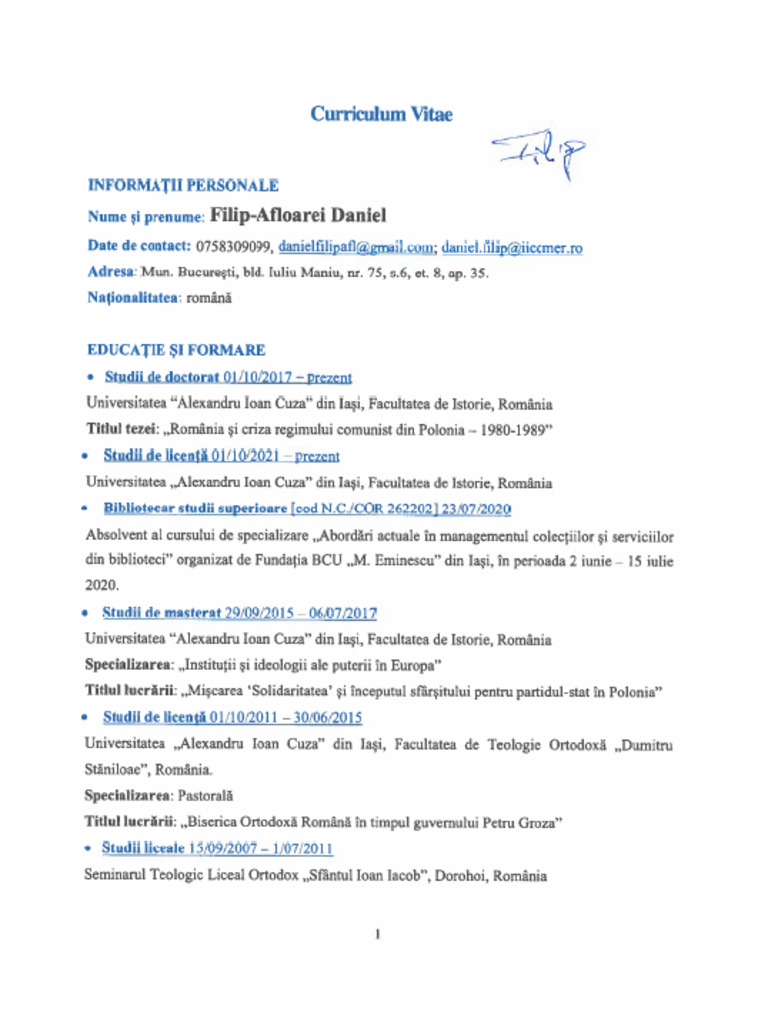 CV Filip Afloarei Daniel | PDF