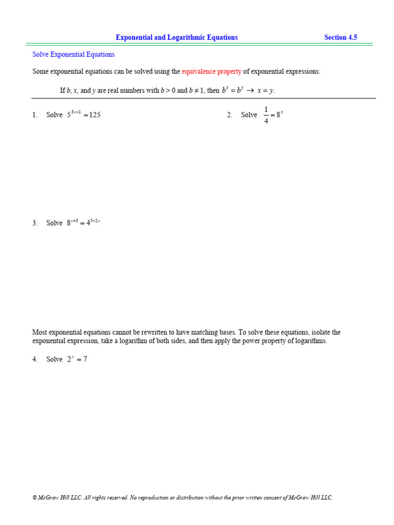CAT2e LEC 4.5 Exp and Log Equations | PDF | Logarithm | Moment ...