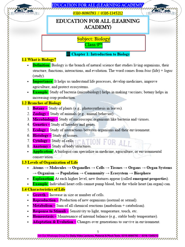Biology Basics for 9th Grade Students | PDF | Mitosis | Meiosis