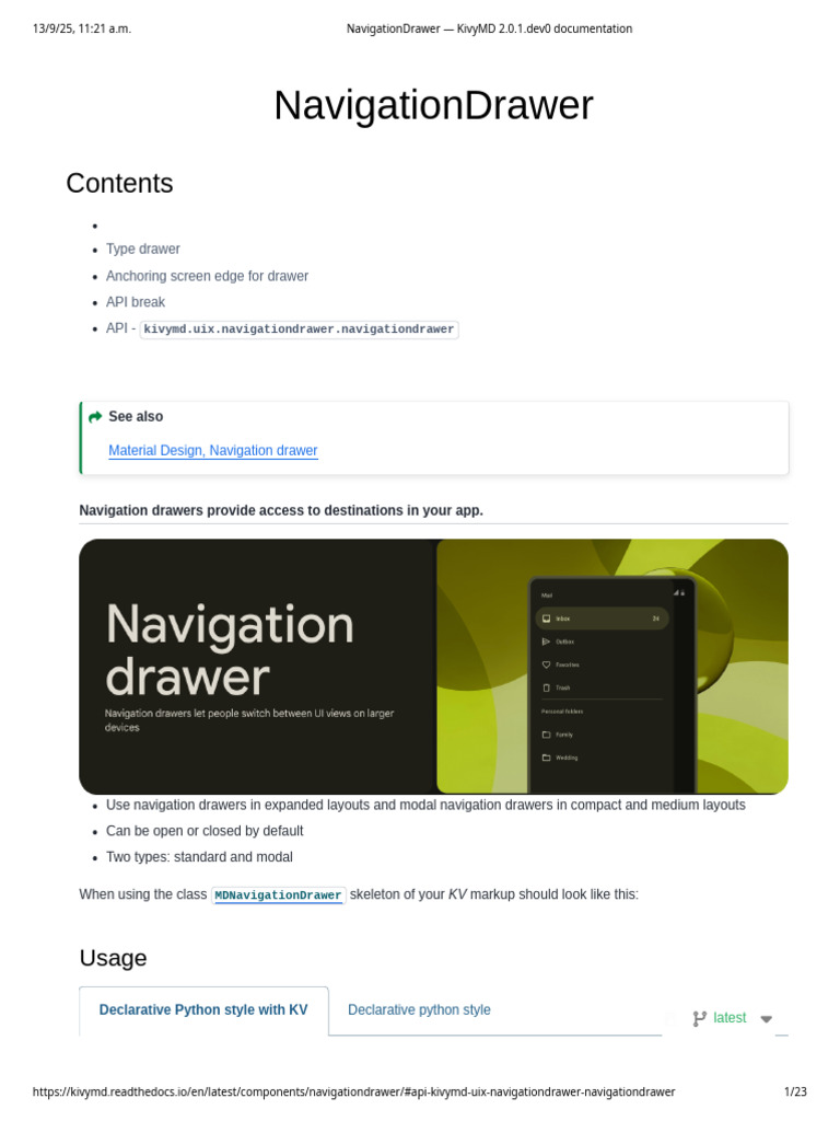 KivyMD Navigation Drawer Guide | PDF | Computer Programming | Computing