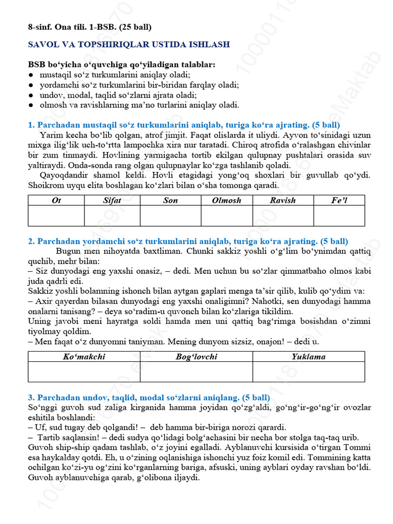 1-BSB 8-Sinf Ona Tili | PDF