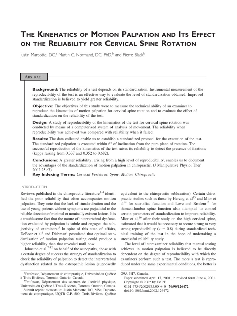 The Kinematics of Motion Palpation and Its Effect | PDF | Chiropractic