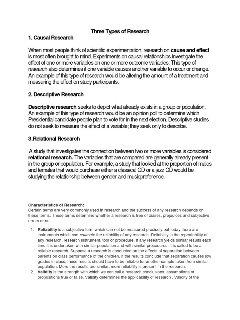 Three Types of Research | PDF | Validity (Statistics) | Experiment