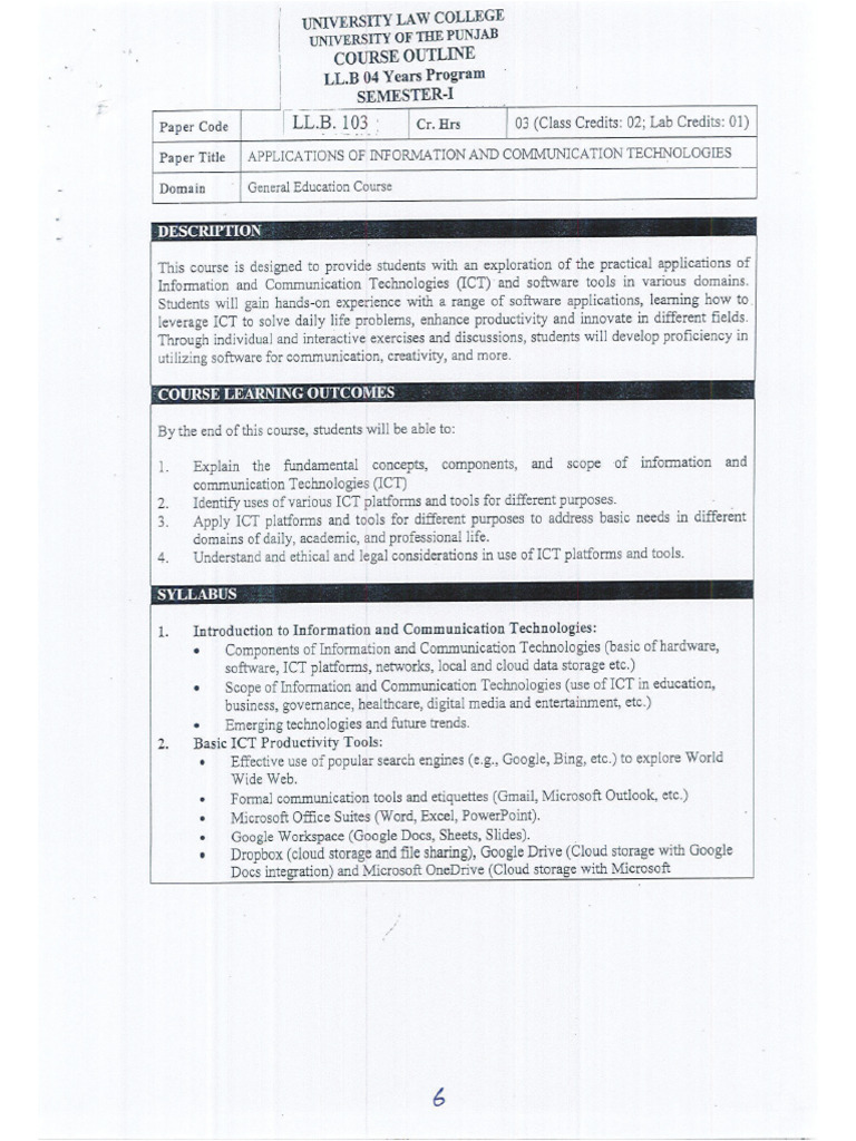 LLB Course Outline Semester System PU | PDF
