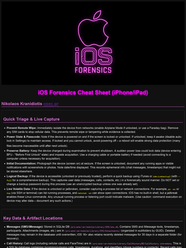 IOS Forensics Cheatsheet | PDF | I Cloud | Ios