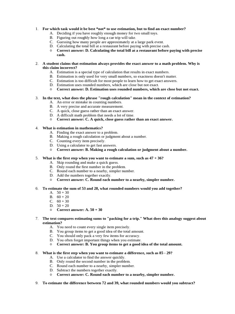 Estimating Sums and Differences in Math | PDF | Estimation