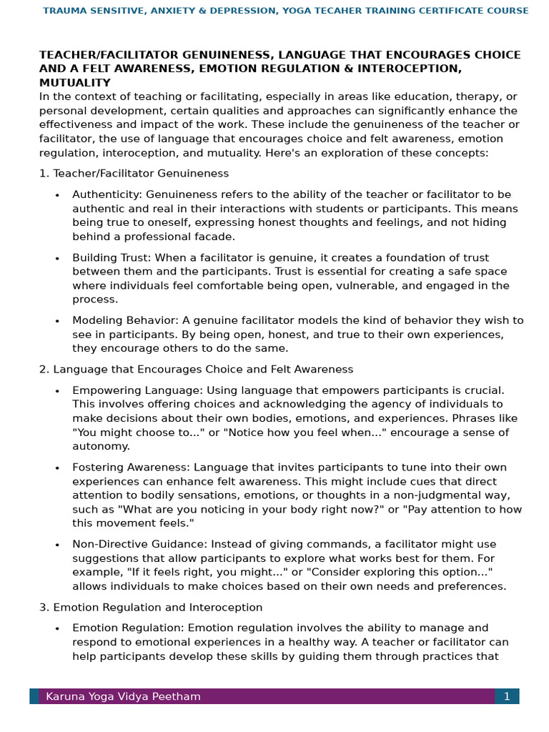Teacher Facilitator Genuineness, Language That Encourages Choice and A ...