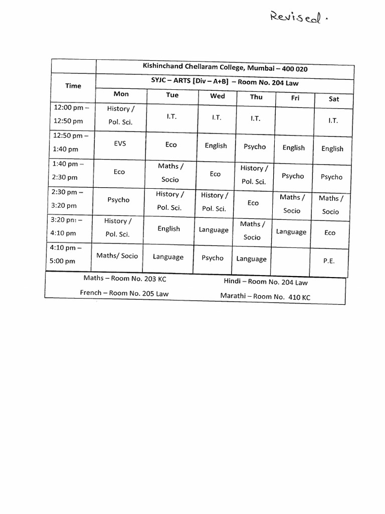 Revised SYJC Timetables 2025-2026 | PDF