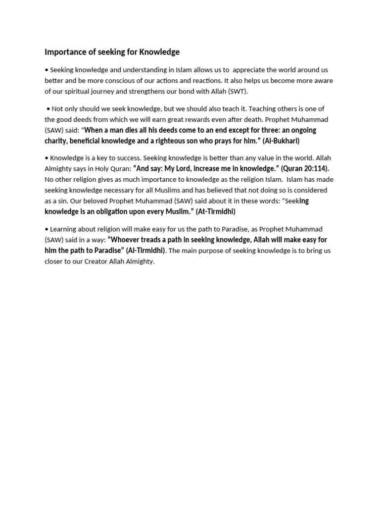 Importance of Seeking For Knowledge | PDF