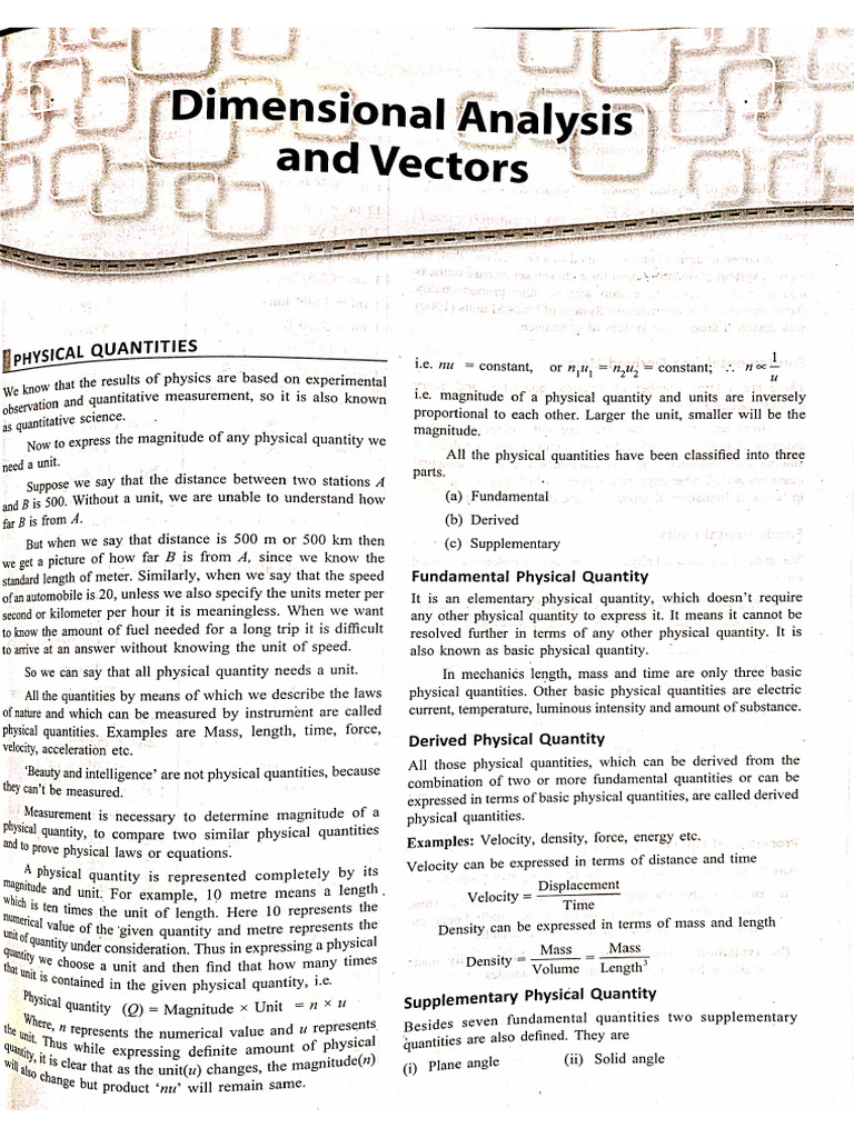 Dimensional Analysis and Vectors Physics | PDF