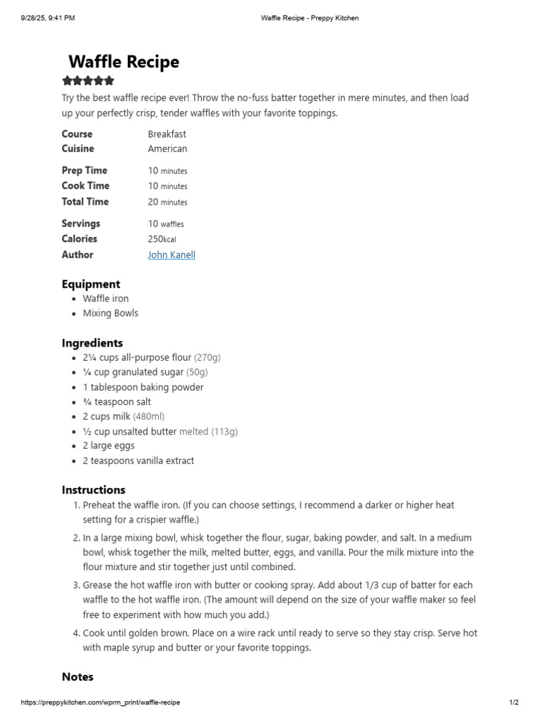 Preppy Kitchen's Perfect Waffle Recipe | PDF | Waffle | Fat