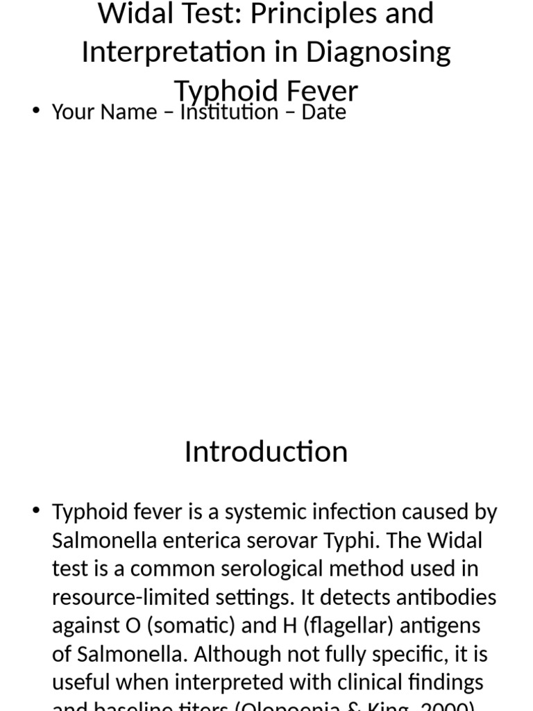 Widal Test: Principles & Interpretation | PDF | Serology | Salmonella