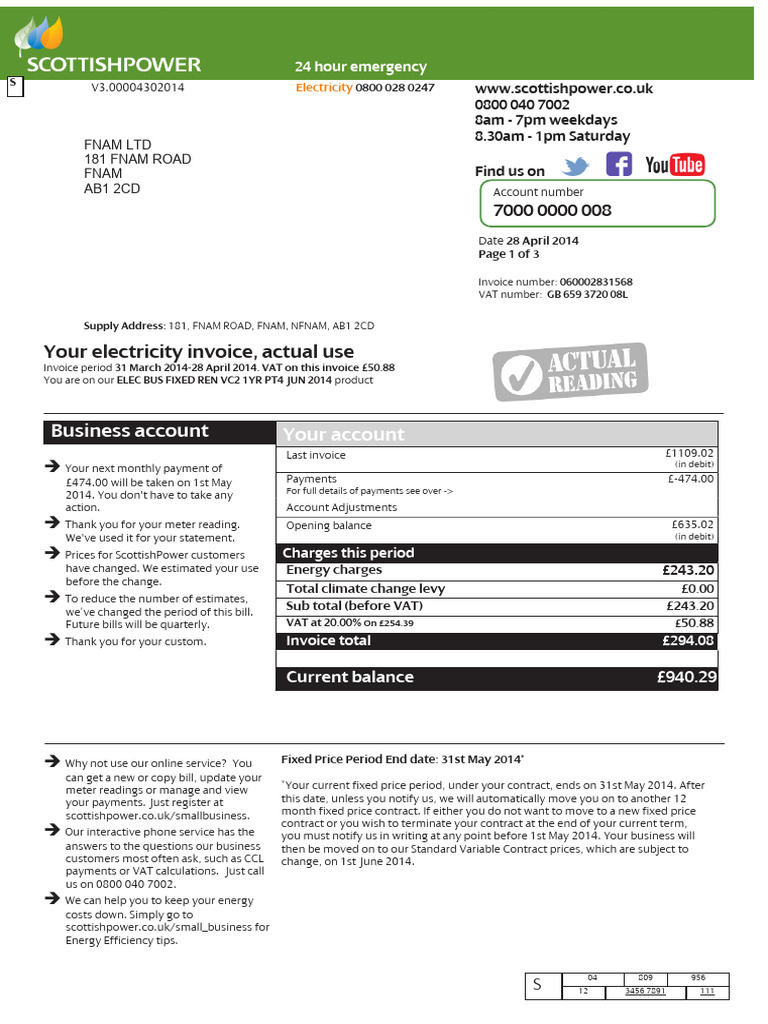 Scottish Power Business Invoice Example | PDF | Invoice | Value Added Tax