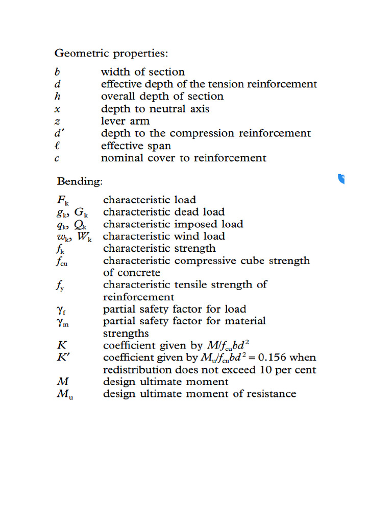 Symbols Used in Design of RC - Structures | PDF