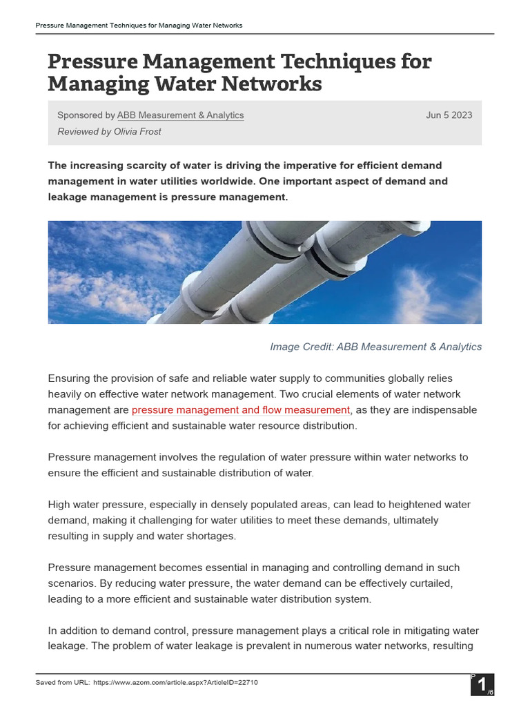 Water Network Pressure Management Techniques | PDF | Flow Measurement ...