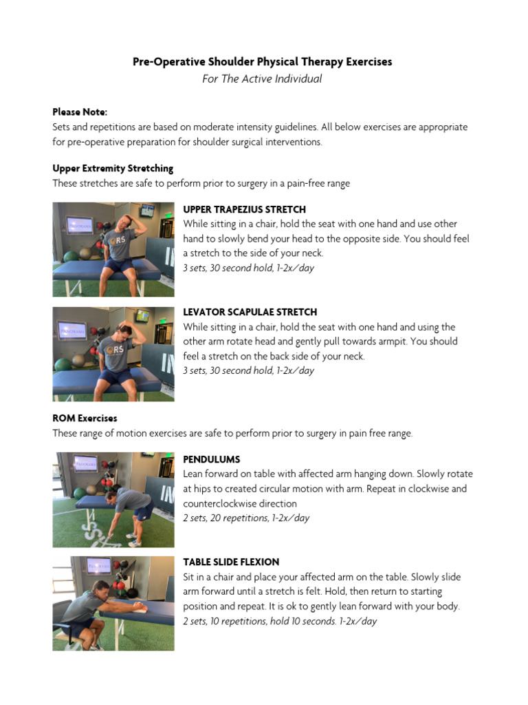 Pre-Operative Shoulder Exercises Guide | PDF | Elbow | Anatomical Terms ...