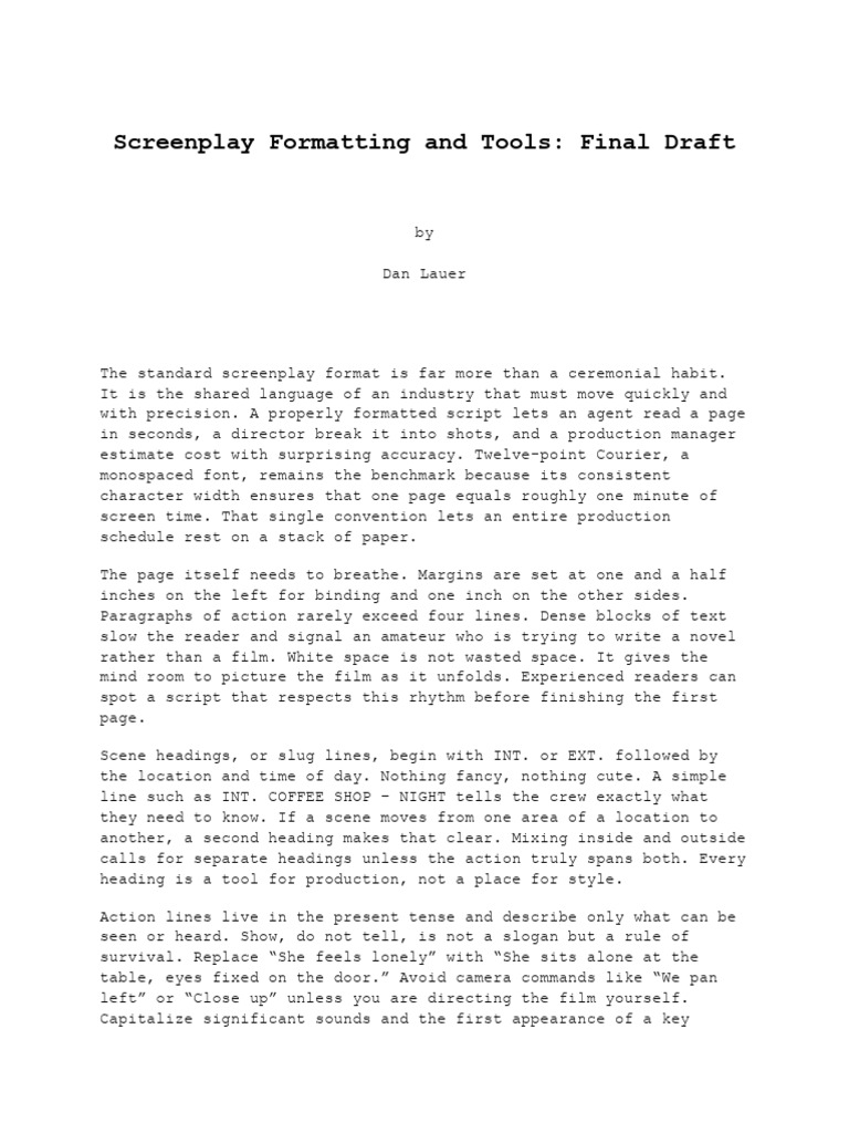 Screenplay Formatting and Tools - Final Draft | PDF | Screenplay