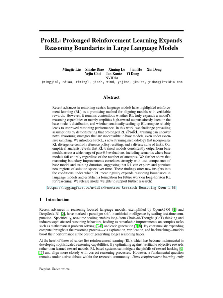Prorl Prolonged Reinforcement Learning | PDF | Cognition | Learning
