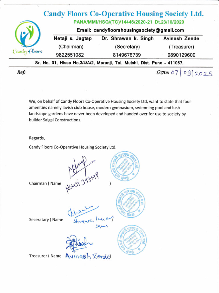 Missing Amenities Society Letter | PDF