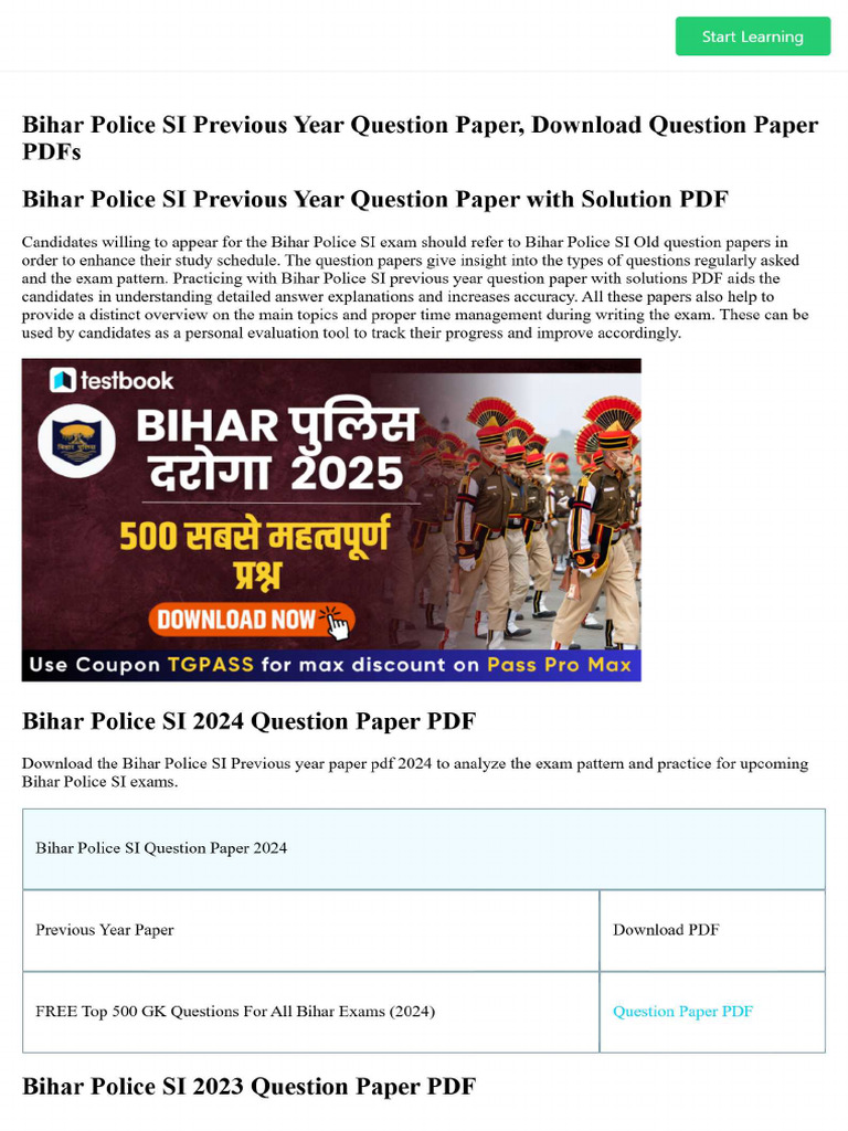 Bihar Police SI Previous Year Question Paper, Download Question Paper ...