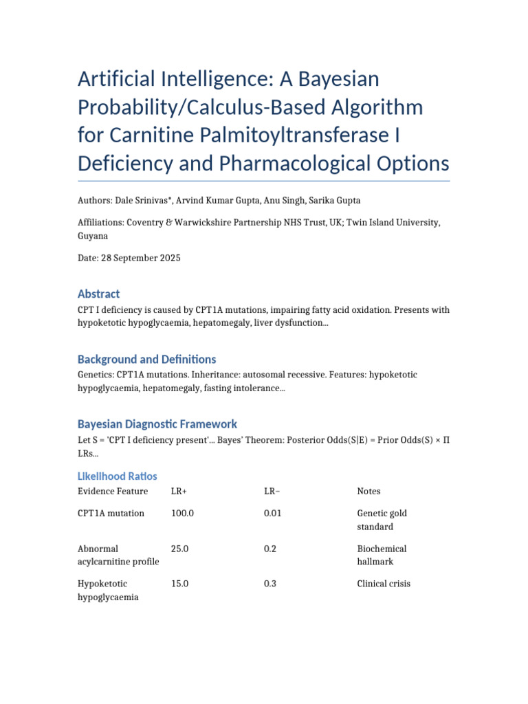 Bayesian Approach to CPT I Deficiency | PDF | Medical Specialties ...