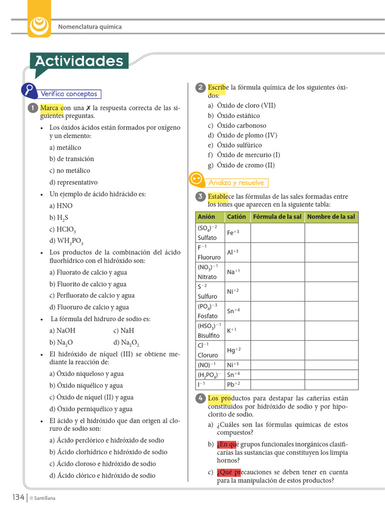 Nomenclatura y fórmulas químicas básicas | PDF | Sal (química) | Ácido