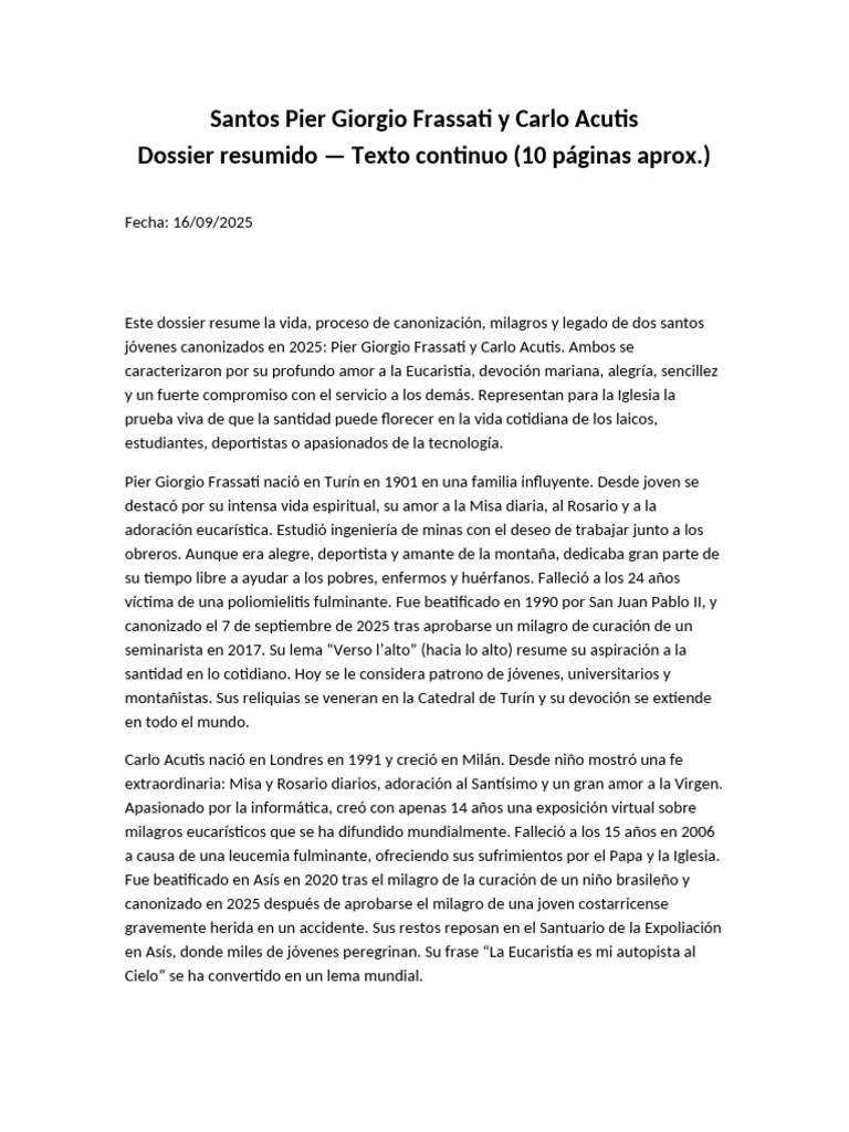 Santos Frassati Acutis CONTINUO | PDF | Iglesia Católica
