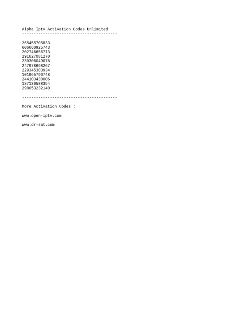 Alpha Iptv Activation Codes | PDF