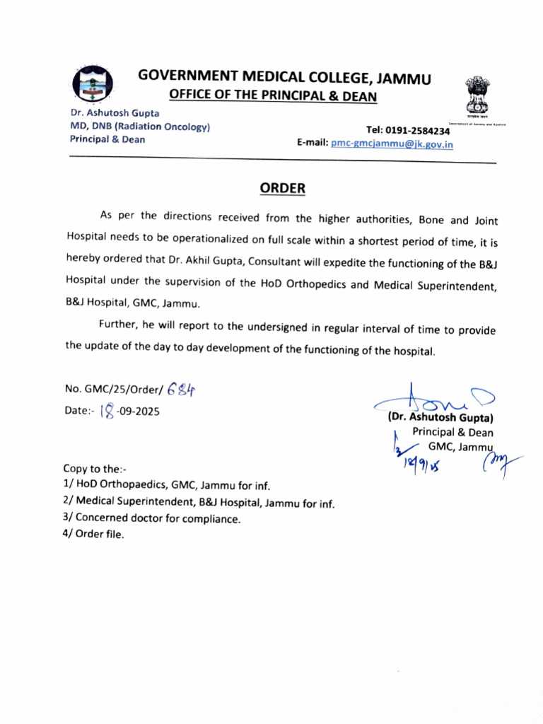 Order Regarding DR Akhil Gupta, Will Expedite Functioning of B&J Hosp | PDF