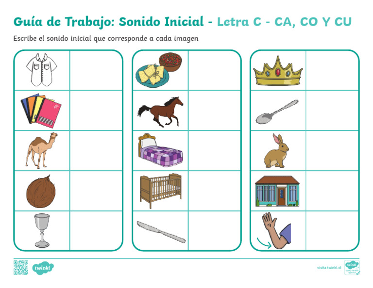 Guia de Trabajo Sonido Inicial Letra C Fuerte | PDF