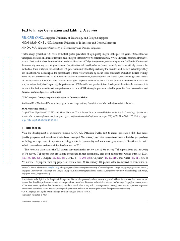2025-Text to Image Generation and Editing-A Survey | PDF | Stochastic ...