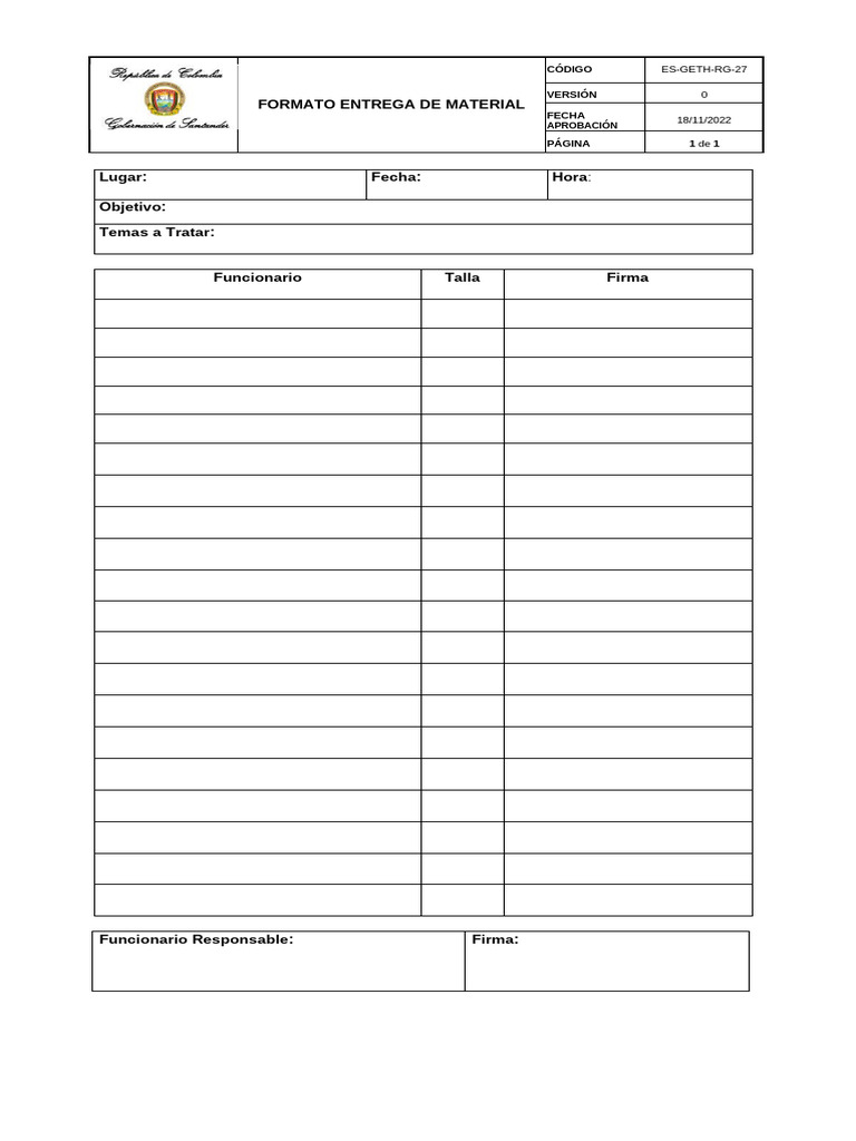 Es-Geth-Rg-27 Formato Entrega de Material | PDF