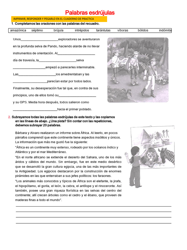 PRACTICA PALABRAS ESDRÚJULASpdf | PDF | África